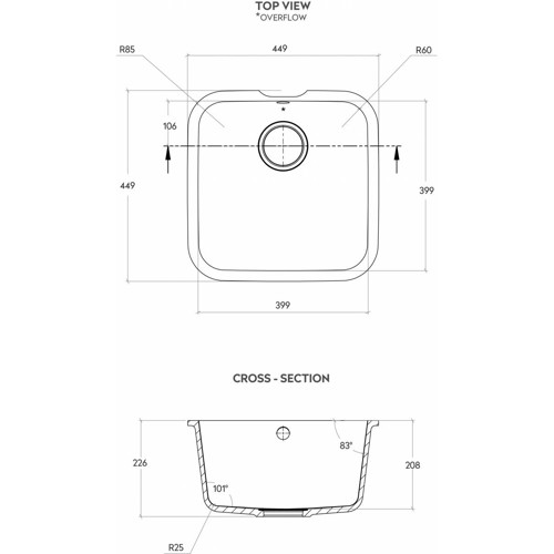Corian 804, inkl. integrering, Mål: 45x45x22cm, Skabsbredde: 50cm